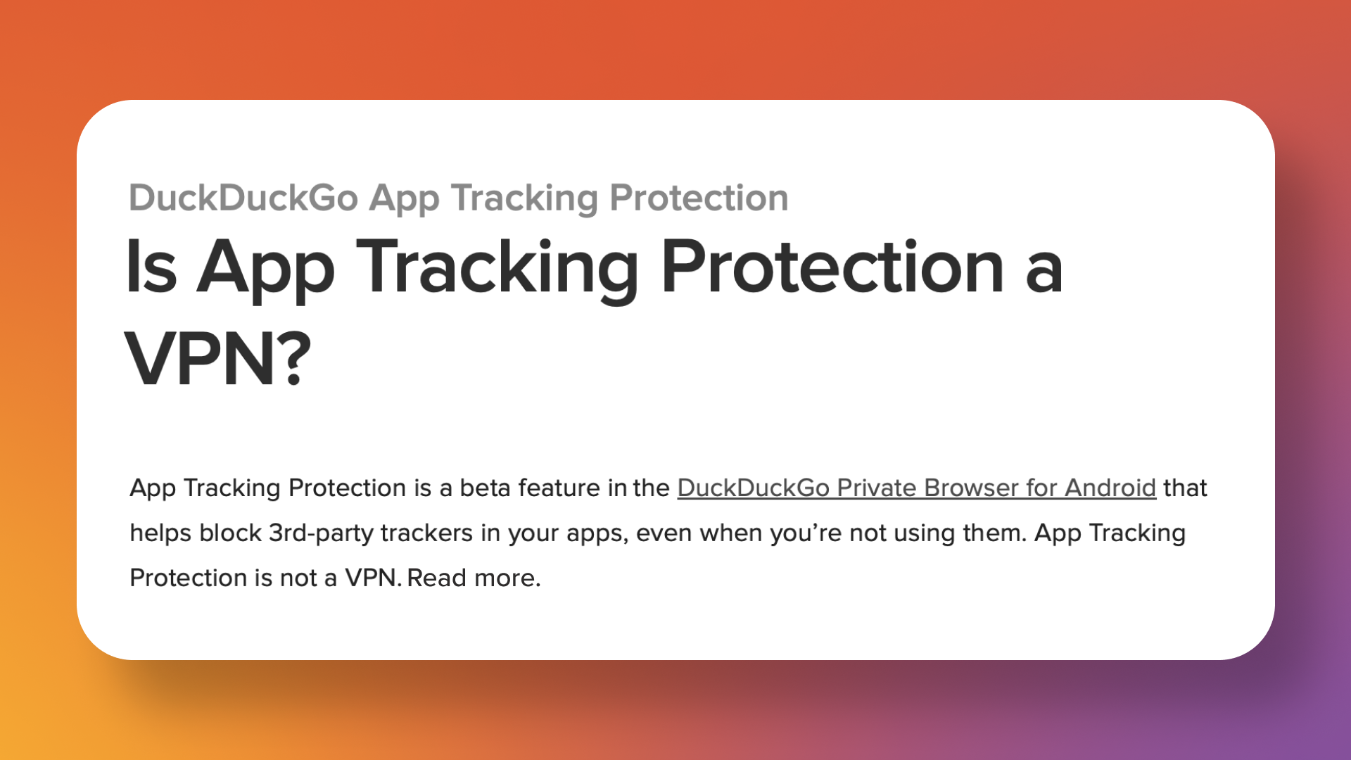 Is App Tracking Protection a VPN? - DuckDuckGo Help Pages